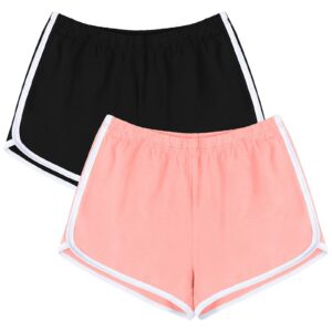 uratot women's cotton shorts gym shorts yoga shorts summer running active shorts dance elastic shorts, pack of 2 black, pink