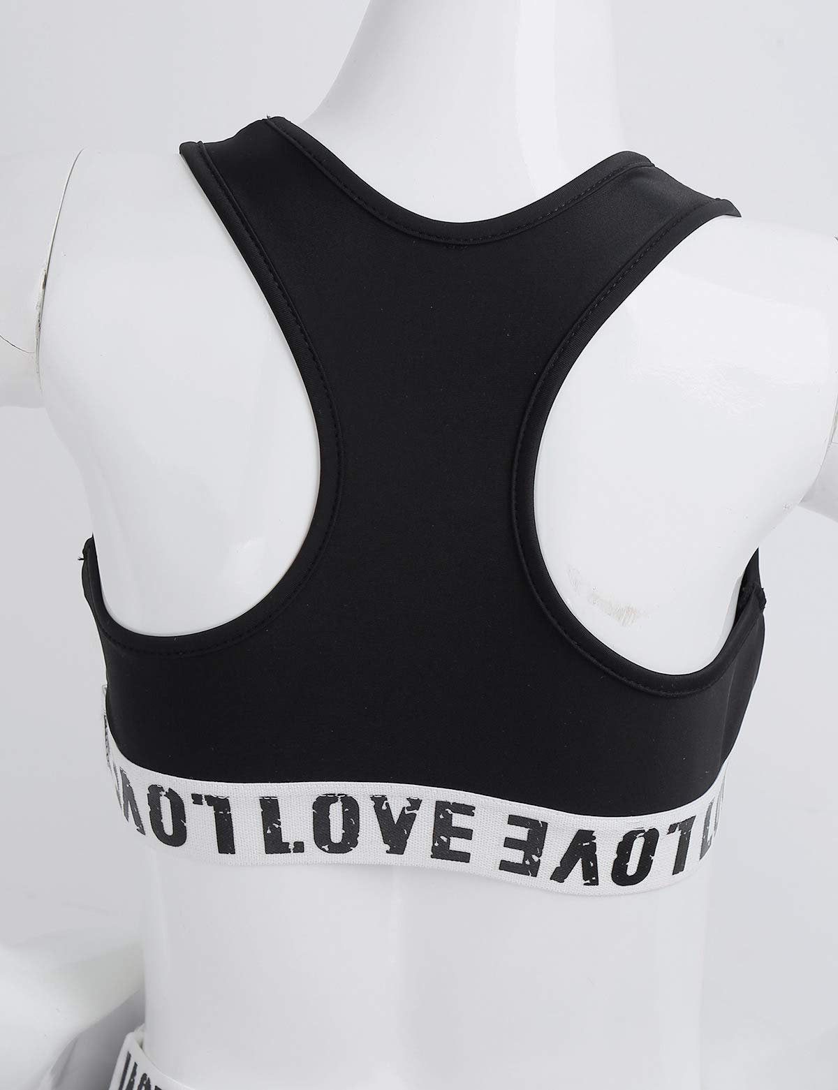 Moily Girls Two Piece Athletic Outfit Sports Bra Crop Top with Booty Shorts for Gymnastics/Dance/Workout Racer Black 8-10 Years