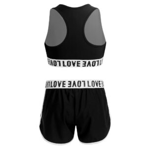 Moily Girls Two Piece Athletic Outfit Sports Bra Crop Top with Booty Shorts for Gymnastics/Dance/Workout Racer Black 8-10 Years