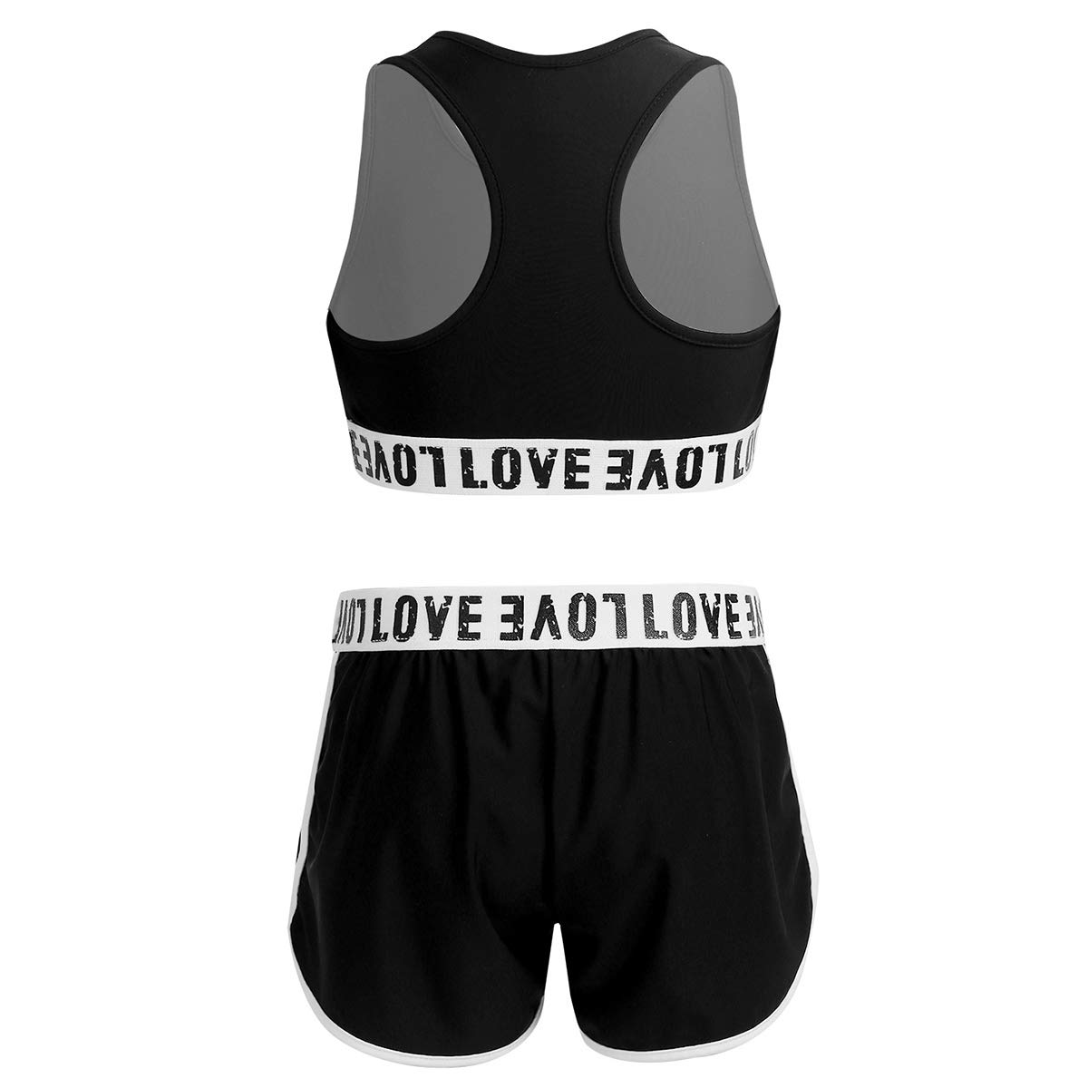 Moily Girls Two Piece Athletic Outfit Sports Bra Crop Top with Booty Shorts for Gymnastics/Dance/Workout Racer Black 8-10 Years