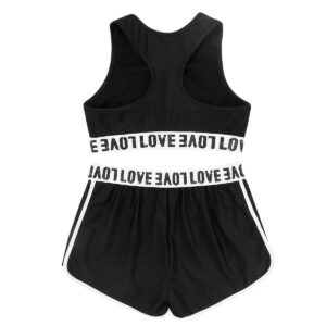 Moily Girls Two Piece Athletic Outfit Sports Bra Crop Top with Booty Shorts for Gymnastics/Dance/Workout Racer Black 8-10 Years