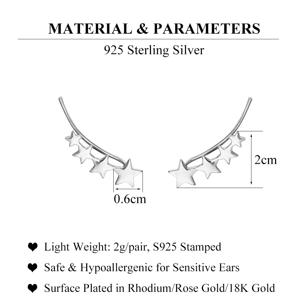 SLUYNZ 925 Sterling Silver Star Crawler Earrings Cuff for Women Climber Earrings Wrap (A-Silver)