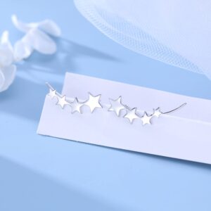 SLUYNZ 925 Sterling Silver Star Crawler Earrings Cuff for Women Climber Earrings Wrap (A-Silver)