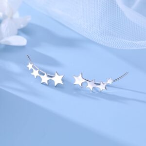 SLUYNZ 925 Sterling Silver Star Crawler Earrings Cuff for Women Climber Earrings Wrap (A-Silver)