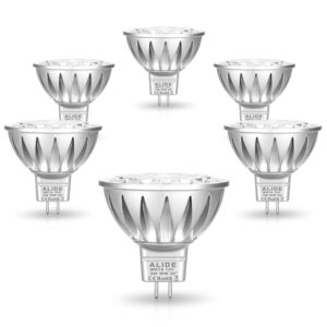 alide short mr16 gu5.3 led bulbs 3w height 1.9inch,replace mr16 20w 30w halogen,12v low voltage,2700k soft warm white mr16 spotlight bulb for outdoor landscape yard track lighting,300lm,38 deg,6 pack