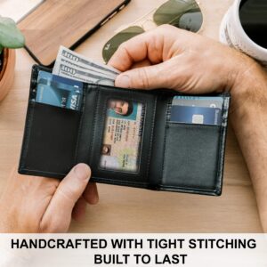 STAY FINE Top Grain Leather Trifold Wallet for Men | RFID Blocking | Ultra Strong Stitching | Extra Capacity Trifold Wallet | Thin and Sophisticated Tri-Fold Design