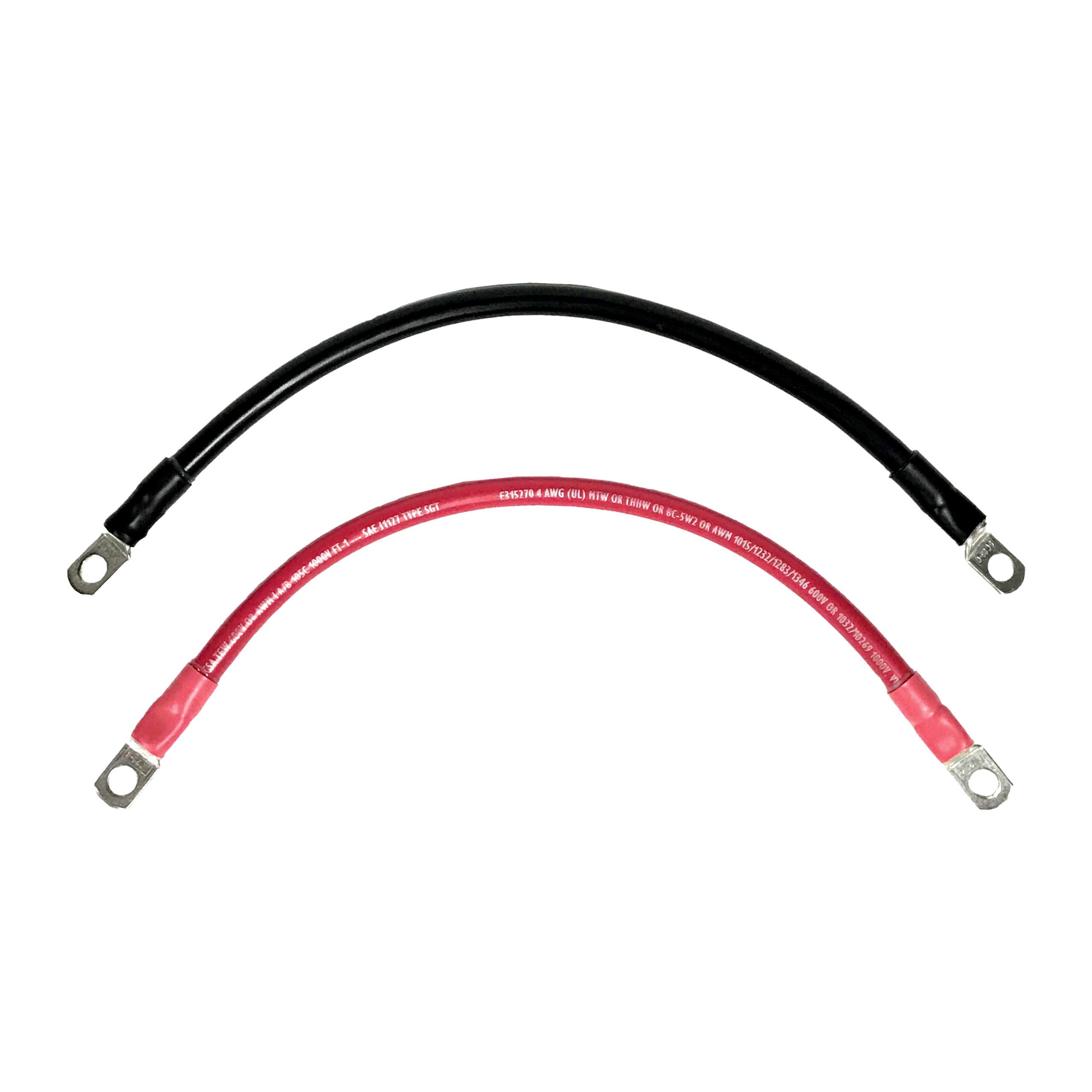 Marine Battery Cable Set, 4 AWG Gauge, Tinned Copper w/Black & Red PVC, 120" Length, 3/8" Lugs