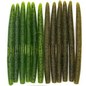 nawaish senko bait soft plastic lures 5" senkos 24 pcs for wacky rig freshwater fishing green pumpkin senko with black flake (2 colors mixed)