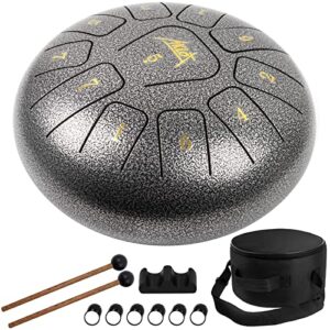 aklot steel tongue drum 10 inches 11 notes - percussion instruments - handpan tank drum c key with drum mallets stickers finger picks and gig bag