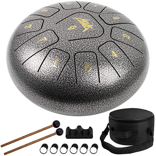 AKLOT Steel Tongue Drum 10 Inches 11 Notes - Percussion Instruments - HandPan Tank Drum C Key with Drum Mallets Stickers Finger Picks and Gig Bag