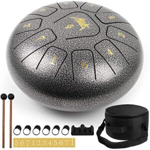 AKLOT Steel Tongue Drum 10 Inches 11 Notes - Percussion Instruments - HandPan Tank Drum C Key with Drum Mallets Stickers Finger Picks and Gig Bag