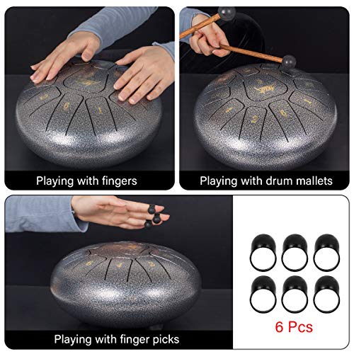 AKLOT Steel Tongue Drum 10 Inches 11 Notes - Percussion Instruments - HandPan Tank Drum C Key with Drum Mallets Stickers Finger Picks and Gig Bag