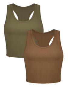 boao 2 pieces crop tank top basic sleeveless crop top workout racerback cropped tank sports top for women (chocolate, matcha green, medium)