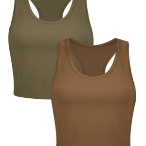 Boao 2 Pieces Crop Tank Top Basic Sleeveless Crop Top Workout Racerback Cropped Tank Sports Top for Women (Chocolate, Matcha Green, Medium)