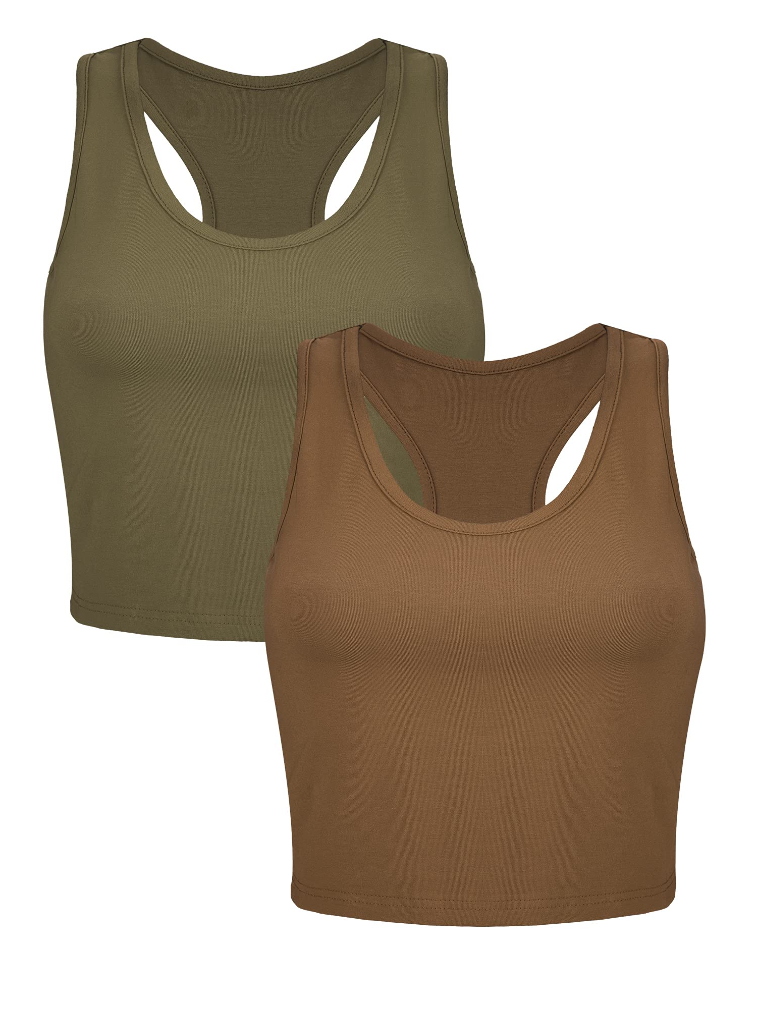 Boao 2 Pieces Crop Tank Top Basic Sleeveless Crop Top Workout Racerback Cropped Tank Sports Top for Women (Chocolate, Matcha Green, Medium)