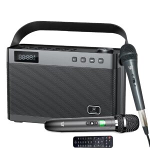 winbridge karaoke machine with wireless microphones, portable bluetooth speaker with bass/treble/shoulder strap, pa system with remote control, professional karaoke speaker for party t9