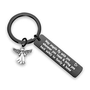 wusuaned traveller keychain gift may angels fly with you wherever you roam bring you back safely to family and home (angels fly with you keychain black)