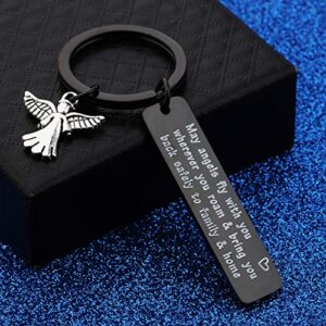 WUSUANED Traveller Keychain Gift May Angels Fly With You Wherever You Roam Bring You Back Safely To Family And Home (angels fly with you keychain black)