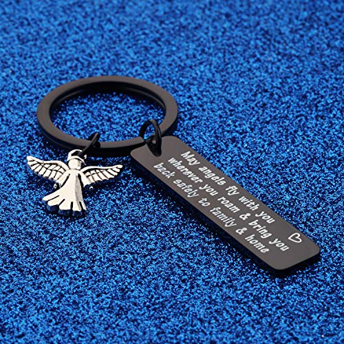 WUSUANED Traveller Keychain Gift May Angels Fly With You Wherever You Roam Bring You Back Safely To Family And Home (angels fly with you keychain black)