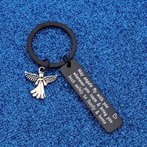 WUSUANED Traveller Keychain Gift May Angels Fly With You Wherever You Roam Bring You Back Safely To Family And Home (angels fly with you keychain black)