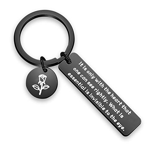 WUSUANED Book Quote Keychain With Heart Can See Rightly The Essential Is Invisible To The Eye Gift For Book Fans Lovers