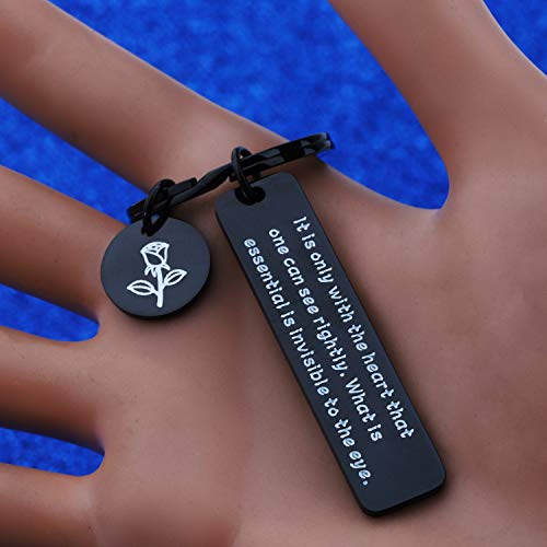 WUSUANED Book Quote Keychain With Heart Can See Rightly The Essential Is Invisible To The Eye Gift For Book Fans Lovers