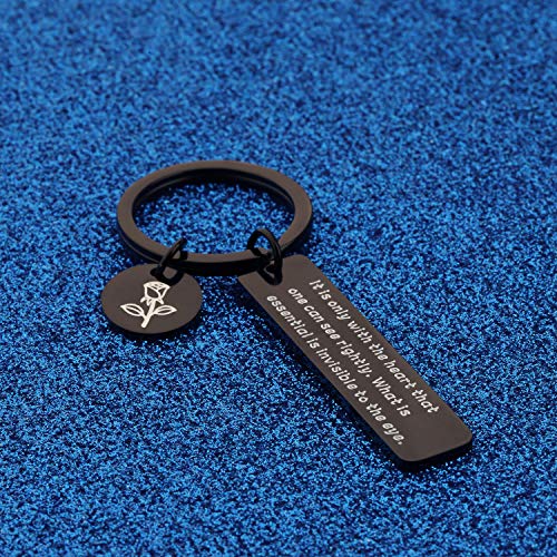 WUSUANED Book Quote Keychain With Heart Can See Rightly The Essential Is Invisible To The Eye Gift For Book Fans Lovers