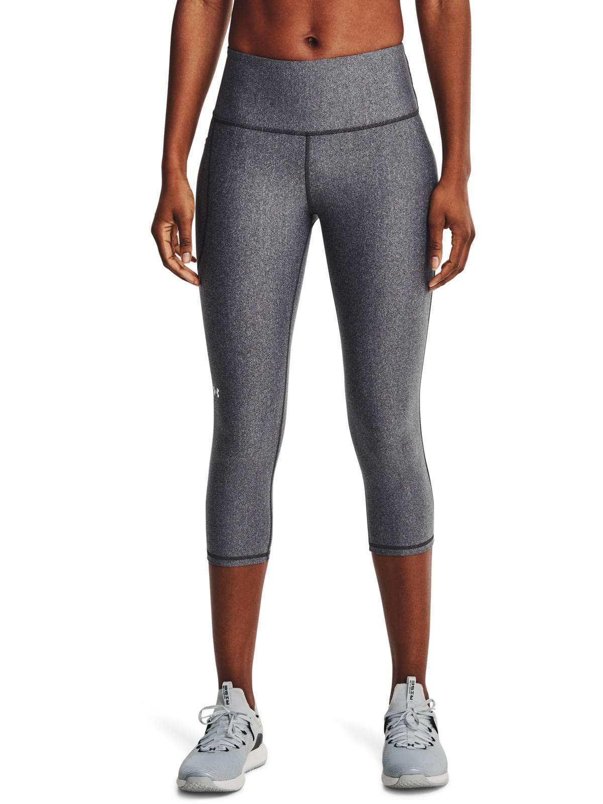 Under Armour Womens HeatGear Armour High Waisted Pocketed No-Slip Capri , Charcoal Light Heather (019)/White , Medium