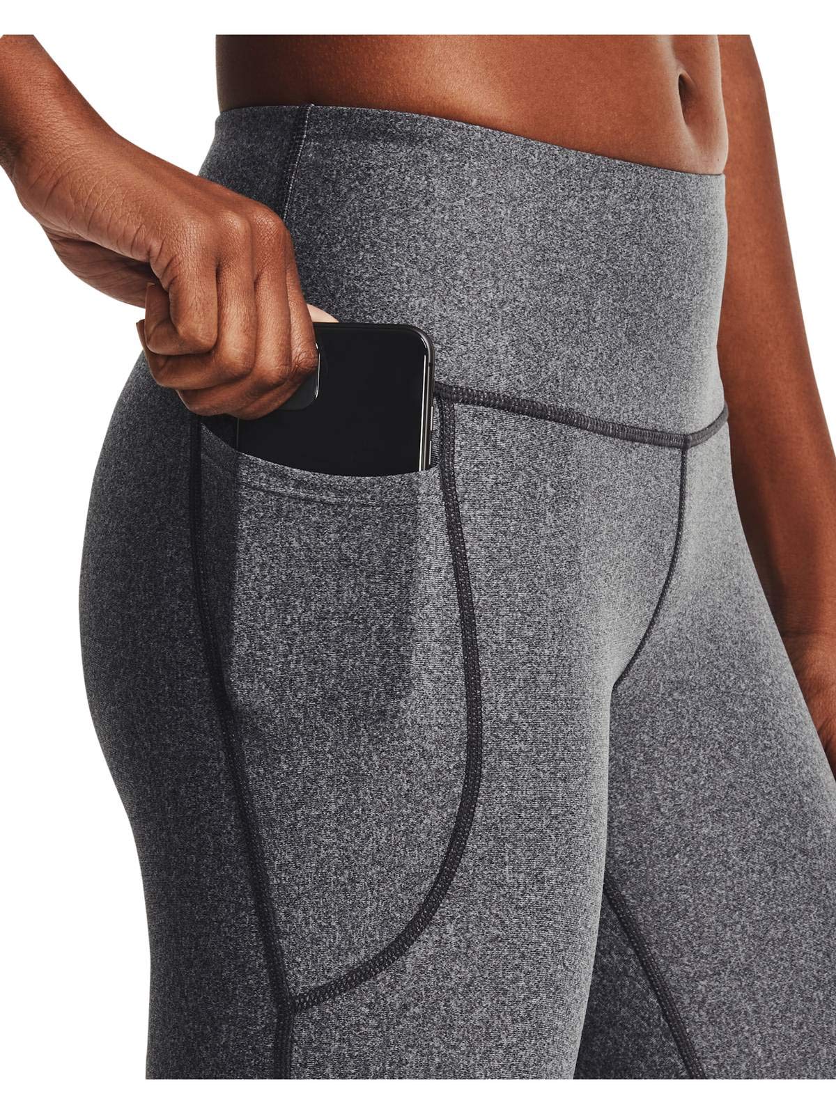 Under Armour Womens HeatGear Armour High Waisted Pocketed No-Slip Capri , Charcoal Light Heather (019)/White , Medium