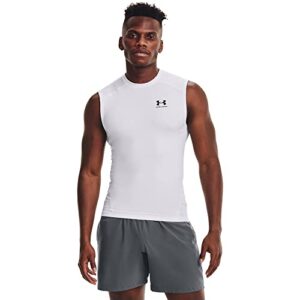 under armour men's armour heatgear compression sleeveless t-shirt , white (100)/black, x-large