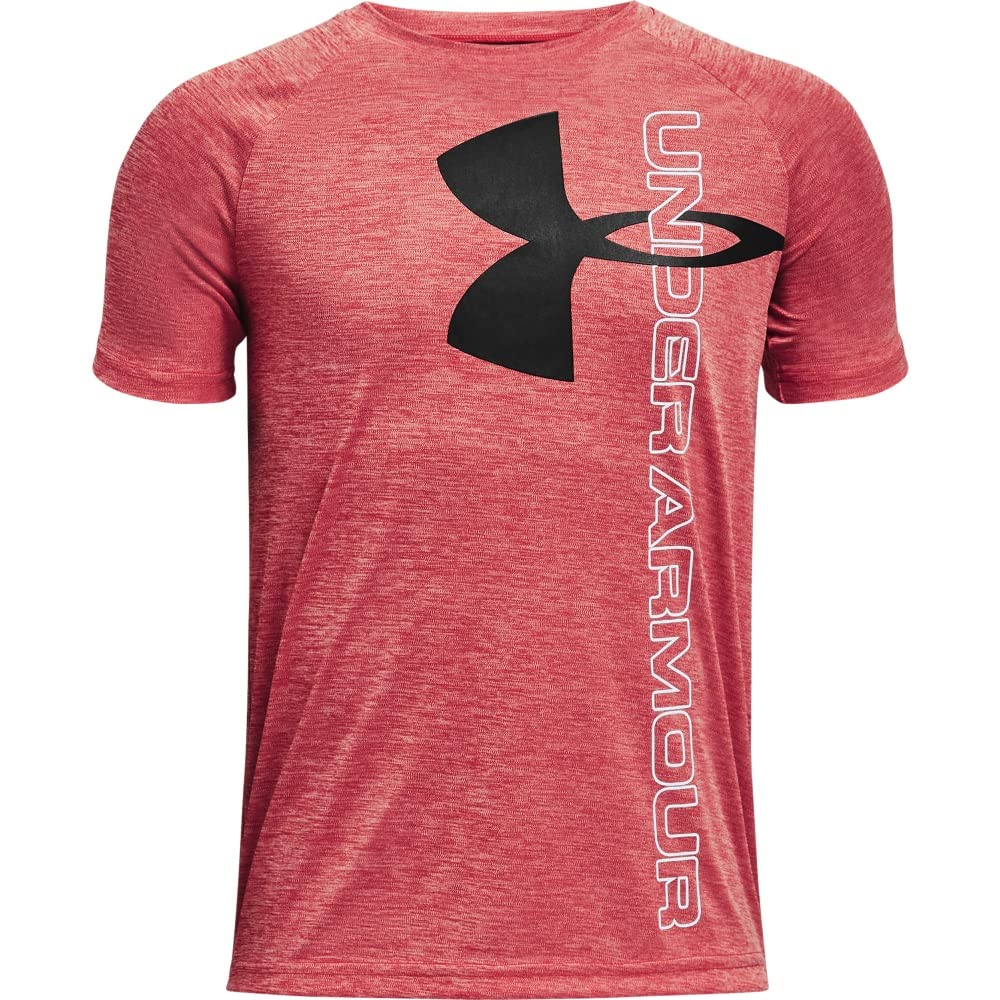 Under Armour boys Tech Split Logo Hybrid Short-Sleeve T-Shirt , Red (600)/Black , Youth X-Small