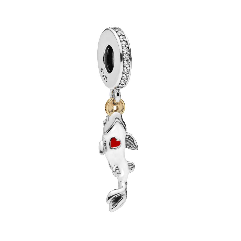 Bellestory Good Fortune Carp Charm Authentic 925 Sterling Silver Lucky Fish Beads fit European Bracelets (Chinese Red Charm)