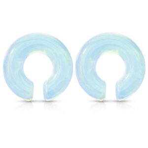 pierced owl opalite stone hoop plug earrings, sold as pair (6mm (2ga))