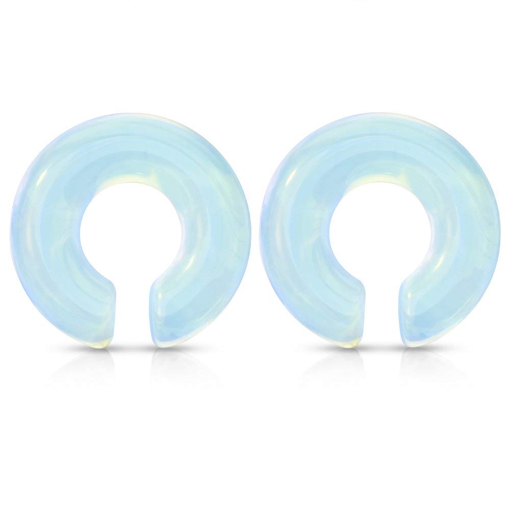 Pierced Owl Opalite Stone Hoop Plug Earrings, Sold As Pair (6mm (2GA))