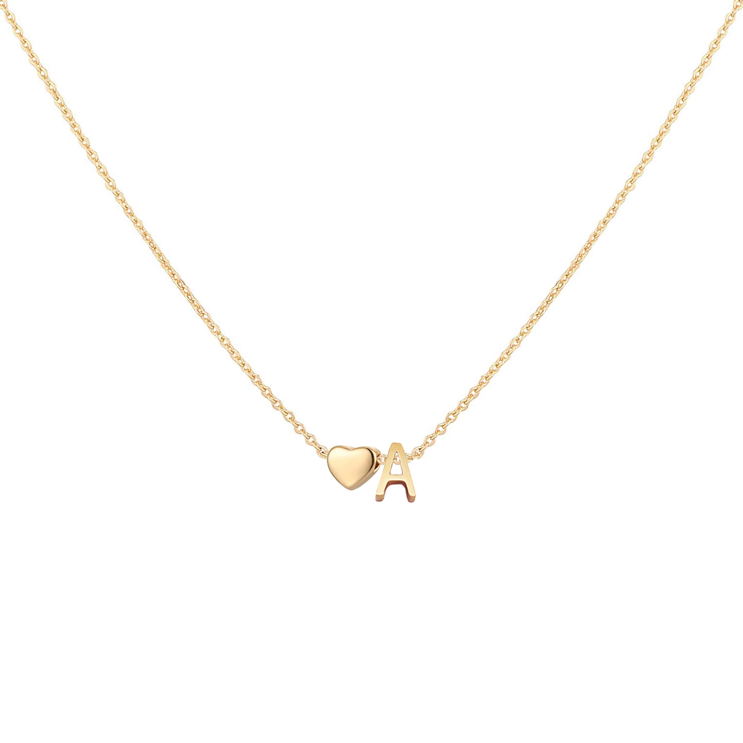 Glimmerst Initial Heart Necklace,18K Gold Plated Stainless Steel Tiny Heart Letter A Necklace Personalized Monogram Name Necklace for Women