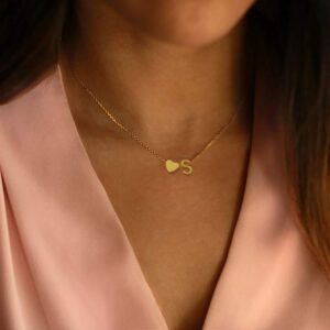 Glimmerst Initial Heart Necklace,18K Gold Plated Stainless Steel Tiny Heart Letter A Necklace Personalized Monogram Name Necklace for Women