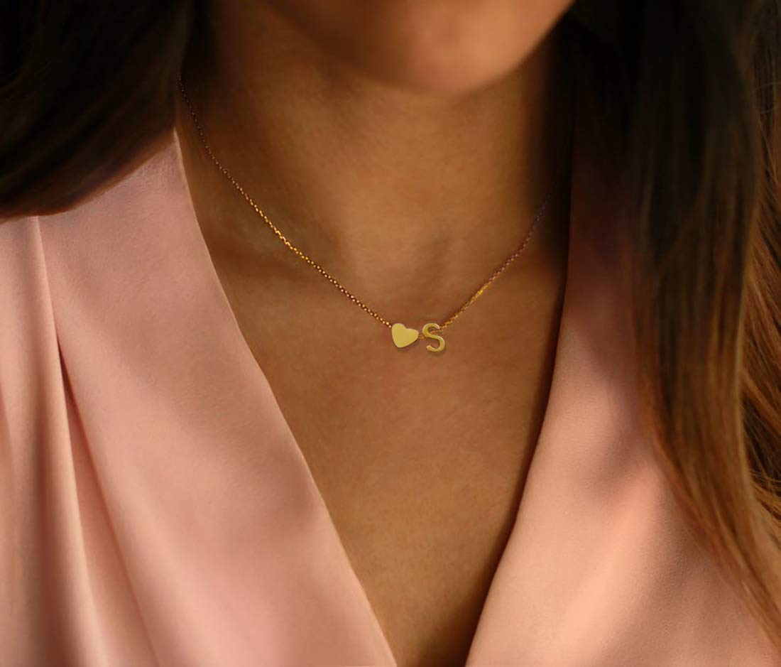 Glimmerst Initial Heart Necklace,18K Gold Plated Stainless Steel Tiny Heart Letter A Necklace Personalized Monogram Name Necklace for Women