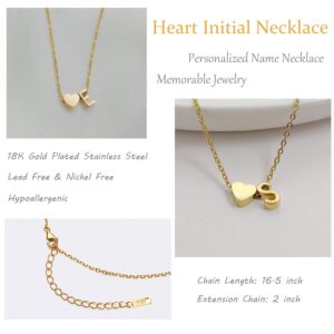 Glimmerst Initial Heart Necklace,18K Gold Plated Stainless Steel Tiny Heart Letter A Necklace Personalized Monogram Name Necklace for Women