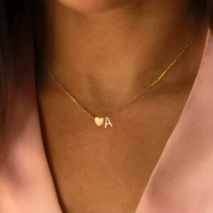 Glimmerst Initial Heart Necklace,18K Gold Plated Stainless Steel Tiny Heart Letter A Necklace Personalized Monogram Name Necklace for Women