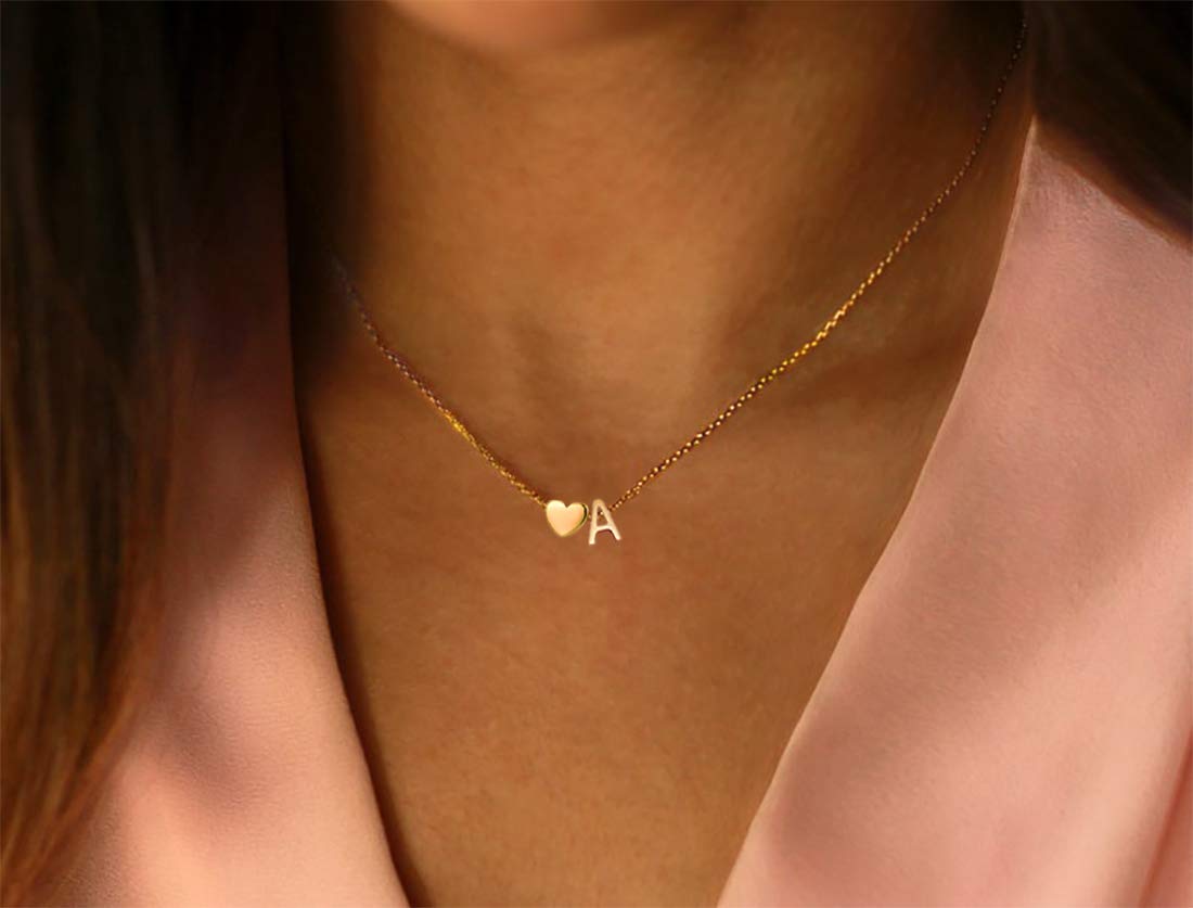 Glimmerst Initial Heart Necklace,18K Gold Plated Stainless Steel Tiny Heart Letter A Necklace Personalized Monogram Name Necklace for Women