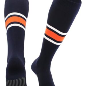 MadSportsStuff Dugout Striped Baseball Socks Pattern E (Navy/Orange/White, Medium)