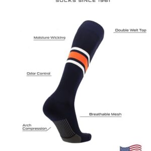 MadSportsStuff Dugout Striped Baseball Socks Pattern E (Navy/Orange/White, Medium)