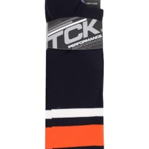 MadSportsStuff Dugout Striped Baseball Socks Pattern E (Navy/Orange/White, Medium)