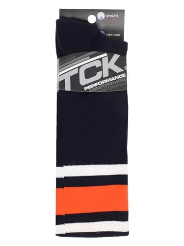 MadSportsStuff Dugout Striped Baseball Socks Pattern E (Navy/Orange/White, Medium)