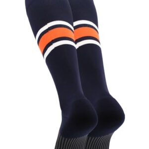 MadSportsStuff Dugout Striped Baseball Socks Pattern E (Navy/Orange/White, Medium)