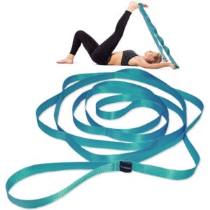 sankuu 12 loops yoga stretch strap for physical therapy with exercise instruction (blue)