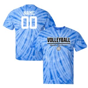 jant girl custom volleyball tie dye t-shirt born to play logo (royal, ym)