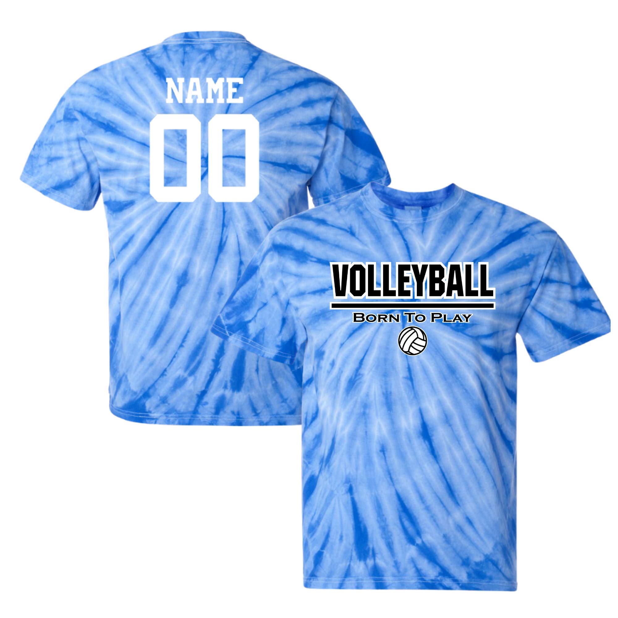 JANT girl Custom Volleyball Tie Dye T-Shirt Born to Play Logo (Royal, YM)