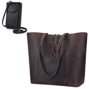 s-zone women genuine leather shoulder tote bag purse bundle with rfid blocking small crossbody phone bag