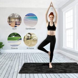 Qilmy Black Camouflage Yoga Mat Non Slip Hot Yoga Mat, Yoga Towel & Mat 2in1 Lightweight & Optimal Cushioning 71"x 26" Thickness 1mm